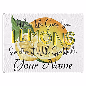 Bleu Reign Cutting Board Personalized Custom Name Motivational Inspirational When Life Gives You Lemons Gratitude 11x15 inches Textured Glass