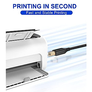 sweguard Printer Cable 10ft, USB 2.0 Printer Cable USB-A to USB-B Cable, High Speed Nylon Braided Scanner Printer Cord for HP Canon Dell Epson Brother Lexmark Xerox Samsung Piano DAC & More-Black