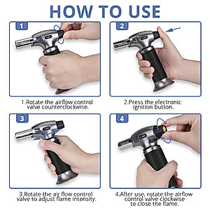 Sondiko Culinary Butane Torch, Black and Gray SP400, Fit All Small Butane Tanks with Safety Lock and Adjustable Flame for Desserts, Creme Brulee(Butane Gas Not Included)