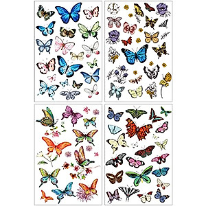 4 Sheet Roses Rub on Transfer Spring Flower Butterfly Vintage Iron on Transfers 11.8 x 7.9 Inch Furniture and Craft Decals for Spring Home Party Decor Wood DIY Arts Crafts(Butterfly)