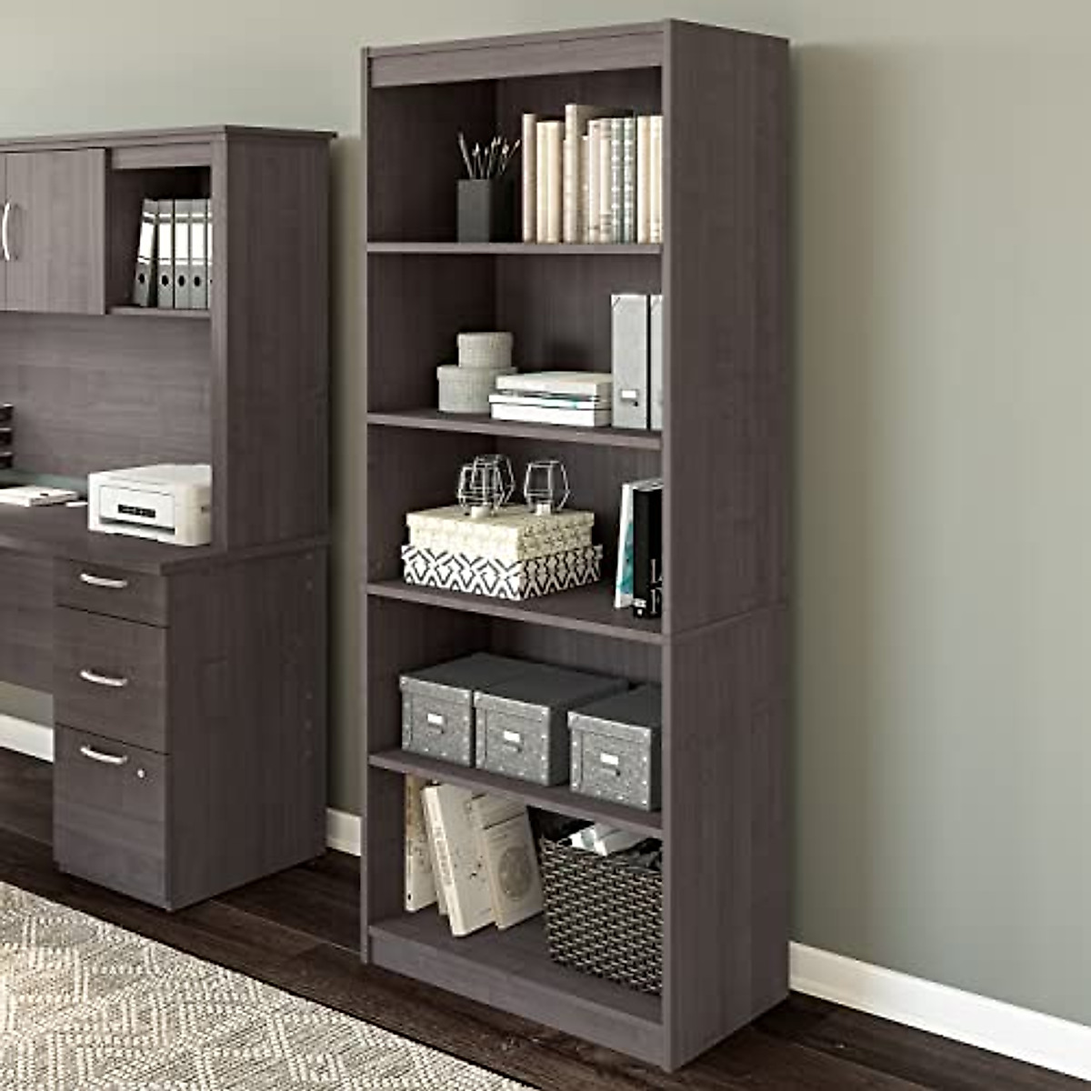 Bestar Logan 5 Shelf Bookcase in Charcoal Maple, 30W