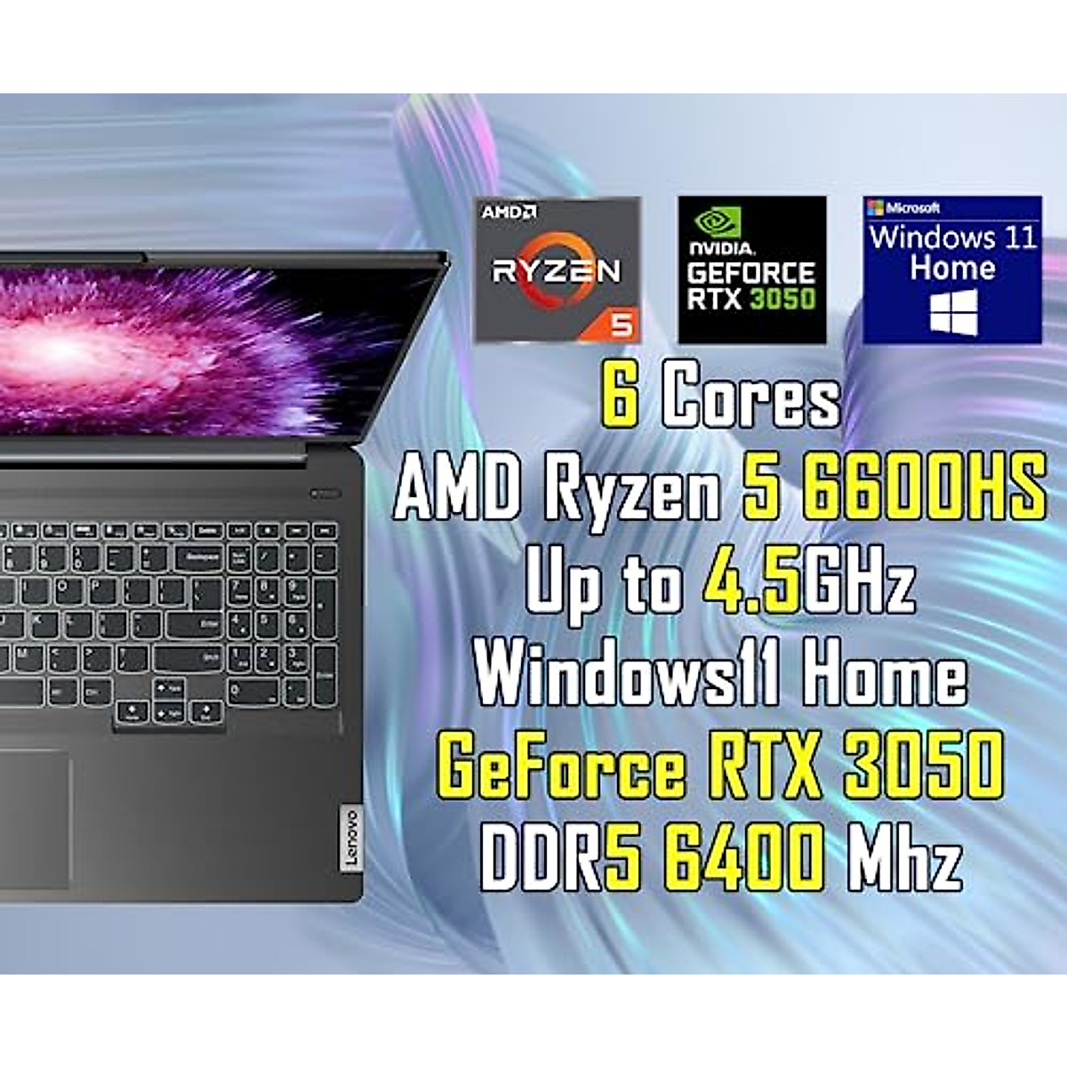 Lenovo IdeaPad 5 Pro 16" Slim Laptop, 16:10 QHD+ 120Hz IPS 350Nits 100% sRGB Display, R5-6600HS, RTX 3050, TÜV, Backlit KB, Win 11 W/Mouse Pad(16GB RAM-2TB SSD)