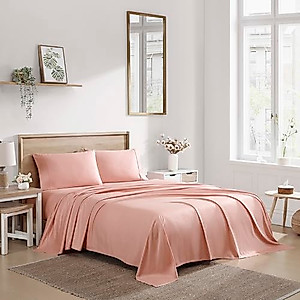 Brielle Home 400 Thread Count Sheets Solid 100% Cotton Cooling Hotel Quality with Deep Pockets Sateen Sheet Set 4 Pieces, King, Rose