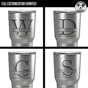 Personalized 30oz (17 Colors) Insulated Stainless Steel Tumbler Cup with Lid, Custom Etched, Customized Engraved Father’s Day Gift Idea for Women Men Her Him, Halpert Monogram Initial Name (Stainless)