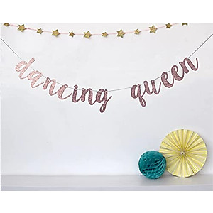 Swdthnh Dancing Queen Banner - Yas Kween Bunting Sign - Lady Club Decor - Women Empowerment - Birthday Bachelorette Bridal Shower Engagement Party Decors, Rose Gold Glitter