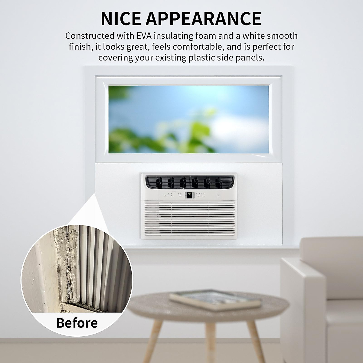 ZENGSHI LIFE MUSEUM Window Air Conditioner,Side Insulated Foam Panel, Summer/Winter Heat and Draft Insulating,One-Piece Full Surround Insulation Panels Window Seal (WHITE)