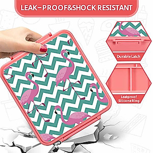 MAISON HUIS Bento Lunch Box for Kids With 8oz Soup Thermo, Leakproof Lunch Compartment Containers with 4 Compartment Bento Box, Thermo Food Jar and Lunch Bag, BPA Free,Travel, School(Flamingos)