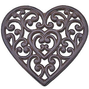 Decorative Cast Iron Kitchen Trivet Ornate Heart 8" Wide