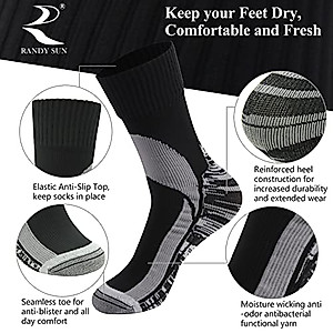RANDY SUN Mens Waterproof Hiking Socks, Women's Skiing Camping Wading Trail Climbing Cycling Fishing Sports Windproof Business Crew Cushioned Socks, Black Grey M