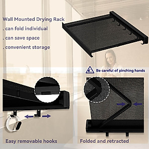 CHOMLEY Retractable Wall-Mounted Drying Rack, Foldable Placeholder with Net, Aluminum Underwear Hanger, Drying Rack Wall Mount with Hooks（17.3inch