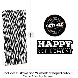 Happy Retirement - Paper Straw Decor - Retirement Party Striped Decorative Straws - Set of 24
