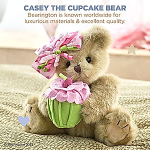 Bearington Casey The Birthday Cake Bear: 10” Tall Stuffed Teddy with Ultra-Soft Faux-Fur, Expressive Face, Adorable Hair Bow and Plush Cupcake, Machine Washable, Birthday Gift for Kids or Adults
