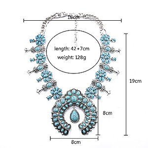 Lovage Bohemian Exaggerate Turquoise Flower Zinc Pendant Necklace Women Jewelry (Blue)