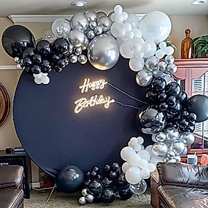 AJOYEGG Black White Silver Balloons Garland Kit 135pcs, 5+12+18inch Black White Metallic Chrome Silver and Silver Confetti Latex Balloons Arch for Wedding Bridal Shower Birthday Party Decorations