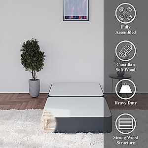 Greaton, 4-Inch Sturdy Box Spring for Mattress Support-Durable and Fully Assembled, Natural Wood Foundation for Twin XL, Black