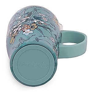 Vera Bradley Coffee Tumbler with Handle, 18 Ounce Stainless Steel Mug with Lid, Green Floral Metal Thermal Cup, Sunlit Garden Greek Sage