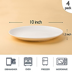 DELLING 10 inch White Dinner Plates Set, Porcelain Dessert/Salad Plate, Serving Dishes, Dinnerware Sets, Scratch Resistant, Lead-Free, Microwave, Oven, and Dishwasher Safe - Set of 4