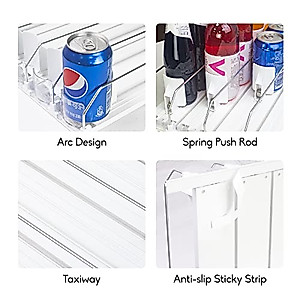 CNDSE Drink Organizer for Fridge,Spring Loaded Soda Can Organizer,Width-adjustable Push Rod Slide Rail Drink Dispenser for Fridge,White（14.96in-6）