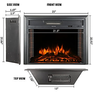 23 inch 750W/1500W Electric Fireplace Inserts with Remote Control in Wall recessed, Energy Saving Insert Fireplace Heater Indoor Glass View, Black