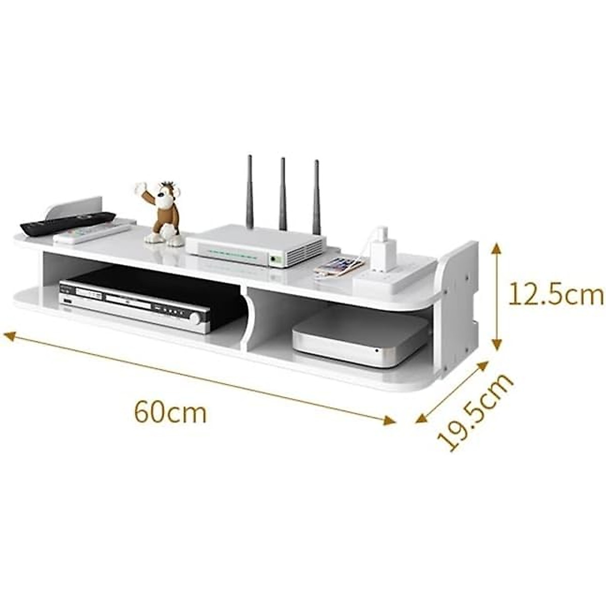 Catekro Floating Wall Shelf for Modem Equipment, with 4 pcs White Shelf Bracket, Wall Mount Entertainment Shelf, Modem Shelf, for Use in Living Rooms, Bedrooms, Offices
