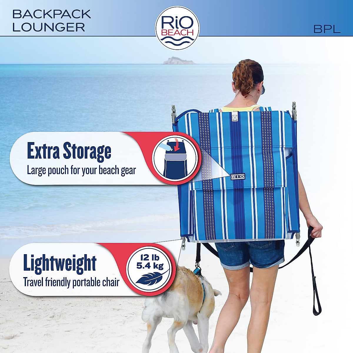 Rio Beach Portable Lay Flat Folding Backpack Beach Lounge Chair with Backpack Straps and Storage Pouch, Orange and Green