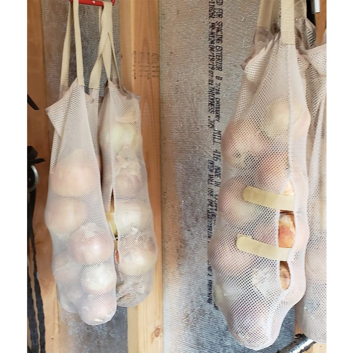 AHYUAN Hanging Mesh Storage Bags 5 Pack Onion Bags Mesh Garlic Net Bags Potatoes Bags Long and Large Reusable Net Storage Produce Bags for Fruit Veggies Garbage Bag for Home RV Camper Storage