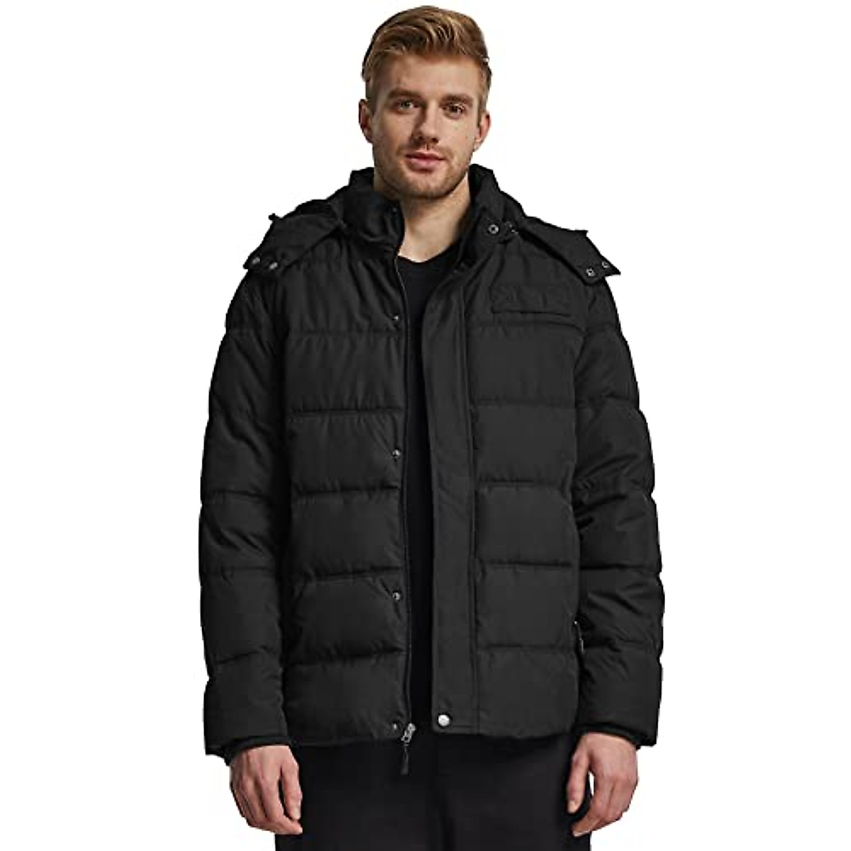 Wantdo Men's Hooded Winter Padded Puffer Coat Windproof Puffer Jacket (Black, Large)