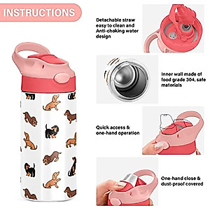 xigua Kids Water Bottles 12oz Cute Dogs Dachshunds Insulated Bottle with Straw Lid Stainless Steel Tumbler Vacuum Cup Thermal Bottles