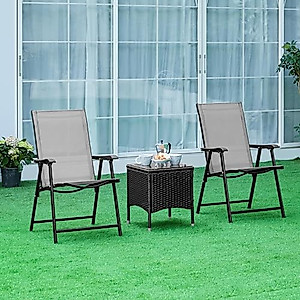 Yaheetech Patio Chairs Outdoor Chairs Set of 2 Portable Dining Chairs with Armrests for Camping, Lawn Yard Beach, Folding Patio Chairs 2-Pack Patio Chairs Metal Frame