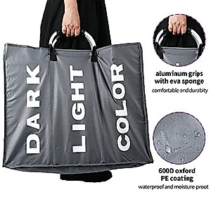 Laundry Hamper 3 Section with 3 Mesh Laundry Bags Divided Laundry Basket with Handles Collapsible Organizer Waterproof Oxford Dirty Clothes Storage for Bedroom, Laundry Room Dark Grey