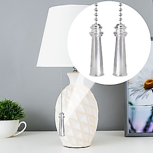 Dotlite Metal Ceiling Fan Pull Chain Set, Decorative Fan Pull Chain Pendant Extension, 12 Inches Lighting & Fan Beaded Ball Fan Pull Chain Extender Ornament with Connector, 2 Pack (Silver)