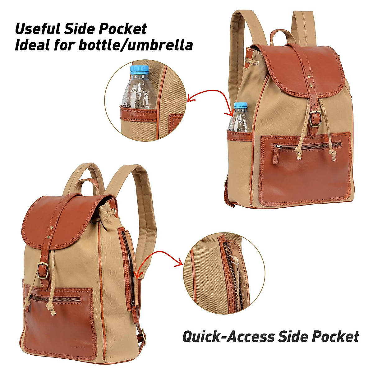 Banuce Canvas Leather Backpack for Men Women Casual Travel Daypack Knapsack Outdoor Rucksack