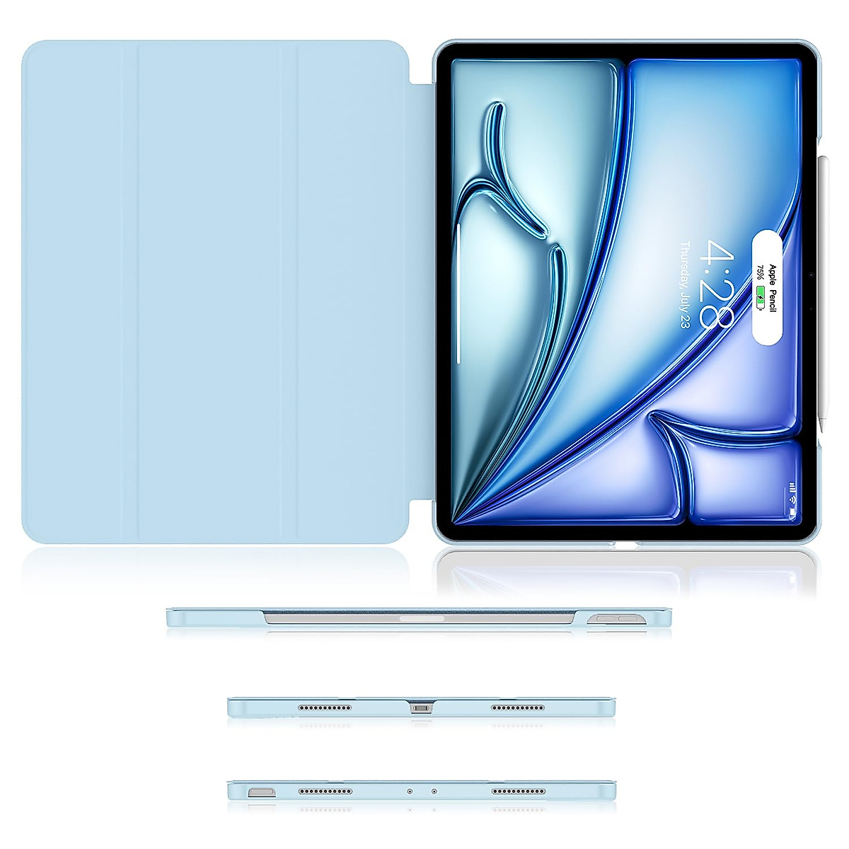 Soke for iPad Air 13 Inch Case (M3/M2) 2025/2024,iPad Pro 12.9 Case 2022 2021(6th 5th Generation) - [Slim Trifold Stand + Auto Wake/Sleep],Protective Hard PC Back Cover (Light Blue)