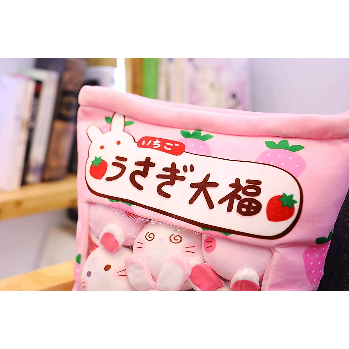 QAHEART Kawaii Plush Pillow Cushion Cute Snack Bag Pillow with Mini Soft Pudding Plush Stuffed Animal Fluffy Hugging Pillow Home Decorative Cushion Novelty Gift