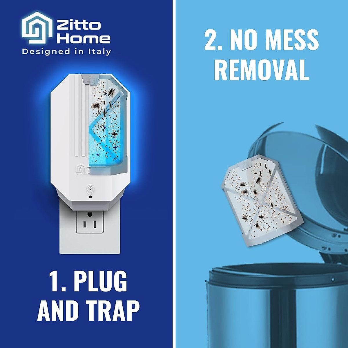 Zitto Home Fly Trap Indoor Starter Kit (1 Device & 1 Refill), Long Lasting Indoor Fly Trap for Home, Captures Flies, Moths, Fruit Flies, Gnats, Flying Insect Trap Indoor Plug in 24/7 UV Light