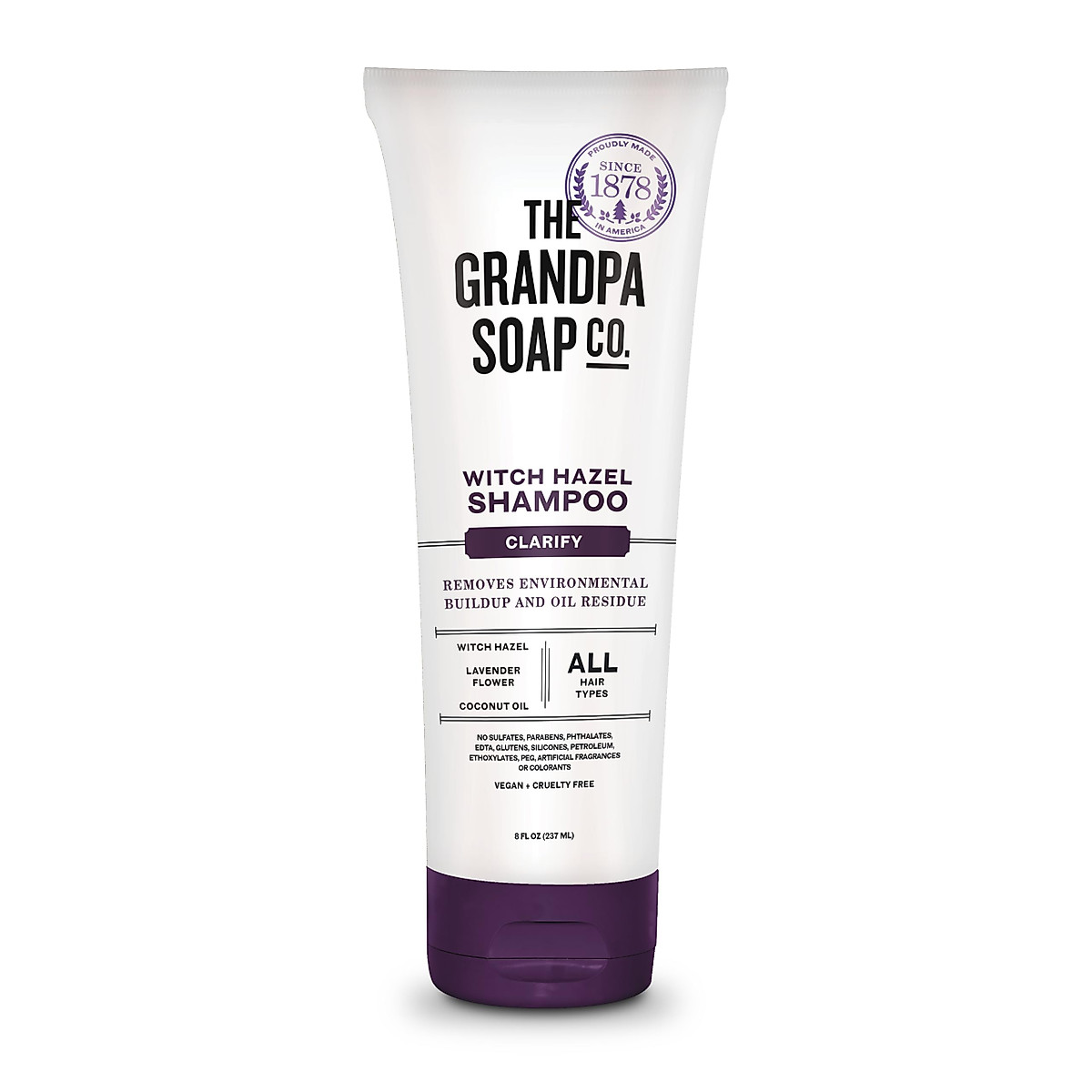 The Grandpa Soap Company Clarifying Witch Hazel Shampoo - Removes Buildup, With Witch Hazel & Lavender Flower, For All Hair Types, Vegan, Sulfates and Parabens Free, 8 Fl Oz