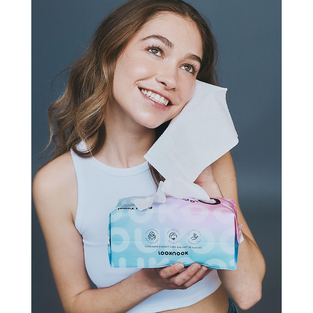 LOOKNOOK Disposable Face Towel, 50% Thicker, Soft for Sensitive Skin, Multipurpose Cleaning Cloth, 70 Count, 6 pack