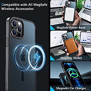 femrit Magnetic Case for iPhone 12 Pro Max Case, [Compatible with MagSafe] [2 Pcs Tempered Glass Screen Protector] [Translucent Matte] Military Grade Drop Shockproof Phone Case 6.7 inch - Black
