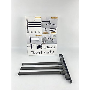 EToops Towel Racks, Swivel Towel Rack, Rustproof and Durable Space Saving Towel Hanger, Towel Bar Swing Out 180° Rotation, Wall Mounted/Glue Mounted Towel Rod with Hook for Bathroom, Kitchen