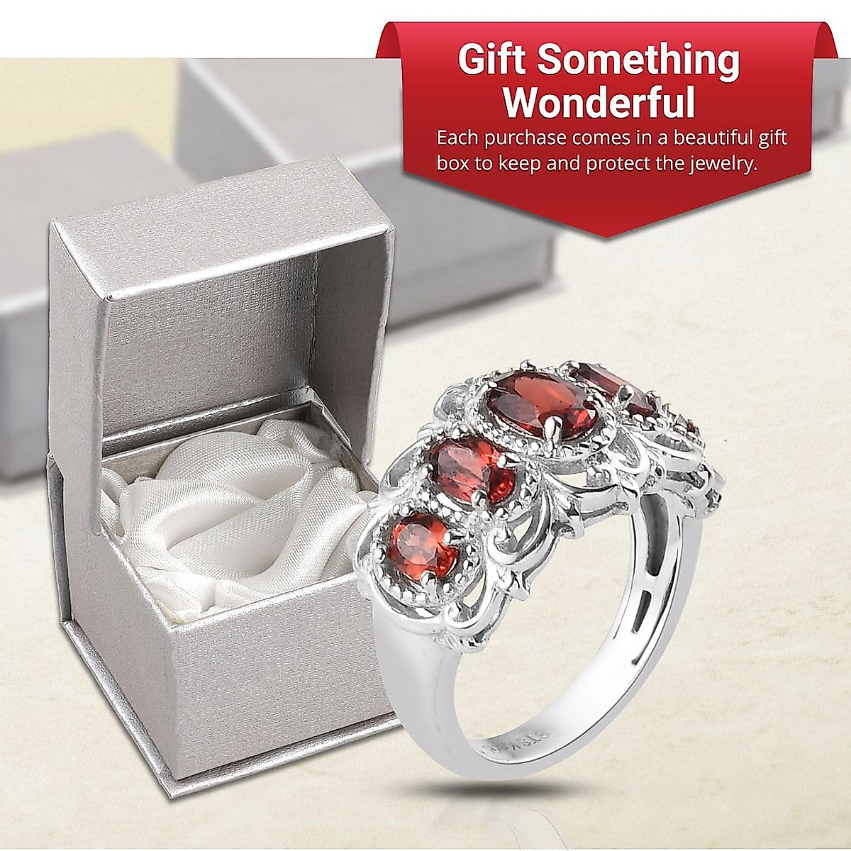 Shop LC Red Garnet Victorian 5 Stone Ring for Women Platinum Plated Jewelry Wedding Gifts for Women Size 9 Ct 1.35 Birthday Gifts