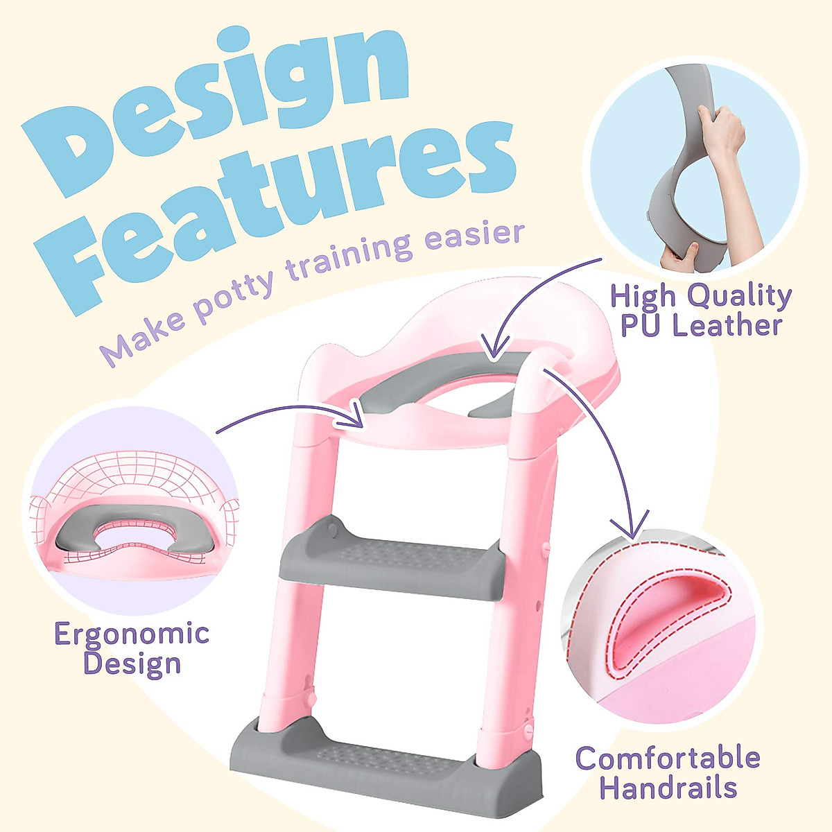 Ashtonbee Mountable Potty Seat (with steps, Pink)