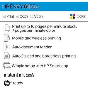HP Envy 6455e Wireless Color All-in-One Printer with 6 Months Free Ink (223R1A) (Renewed Premium), white
