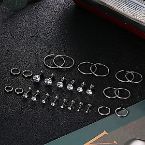 ZELORES 614 Pairs Cartilage Earrings Sets for Women Men Stainless Steel Lightweight Tiny Huggie Hoop Earrings for Multiple Piercing 14k Gold Plated Flatback CZ Stud Earrings for Sensitive Ear 20G,