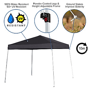 EMMA + OLIVER 8'x8' Black Weather Resistant Easy Pop Up Slanted Leg Canopy Tent with Carry Bag