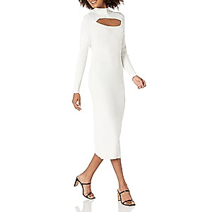 The Drop Women's Chantal Fitted Cutout Rib Midi Sweater Dress, Ivory, S
