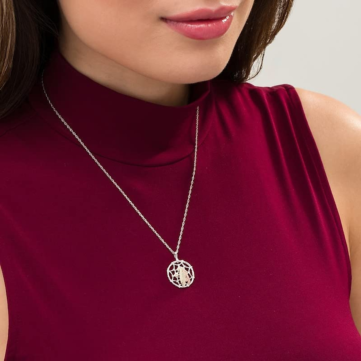 Dream Catcher Feather Pendant Necklace, Sterling Silver, 12k Green Gold, 12k Rose Gold Black Hills Gold, 18''