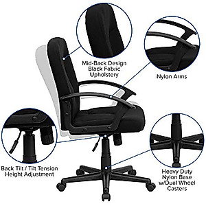 Flash Furniture Mid-Back Black Fabric Executive Swivel Office Chair with Nylon Arms