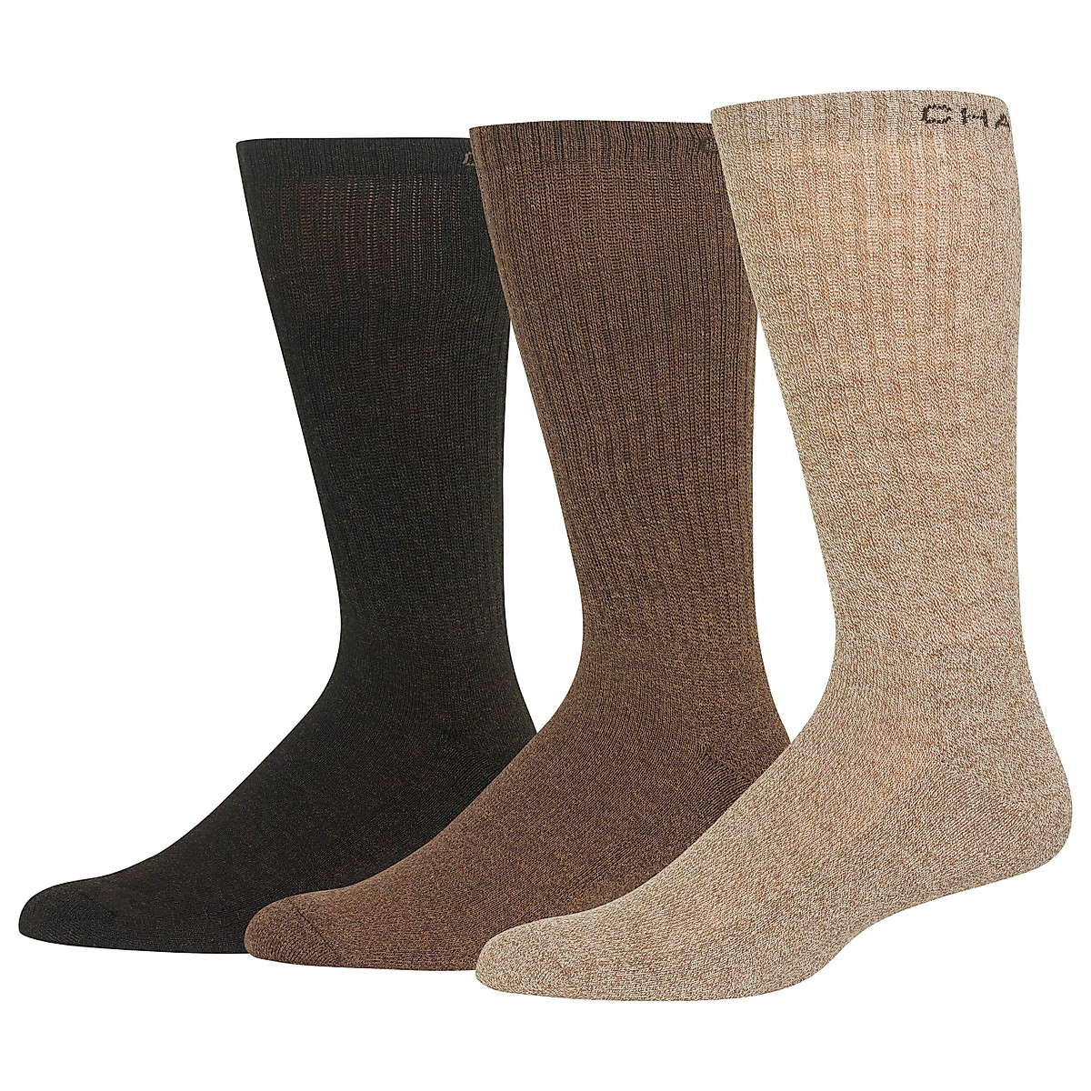 Chaps Men's Solid Mock Rib Casual Crew Socks-3 Pair Pack-Poly Cotton Blend, Brown/Khaki, Shoe Size: 6-12