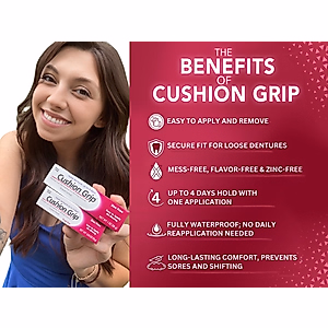 Cushion Grip Thermoplastic Denture Adhesive, 1 oz - Secure Loose-Fitting Upper and Lower Dentures and Partials | Non-Glue Adhesive, Acts Like a Soft Reliner (Pack of 10)