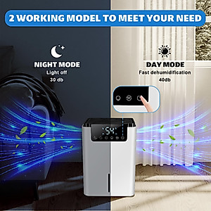 Dehumidifier, Dehumidifiers for Room,70 OZ Water Tank, (800 sq.ft) Dehumidifiers for Basement Home Bathroom Bedroom with Auto Shut Off, 7 Colors LED Light, white